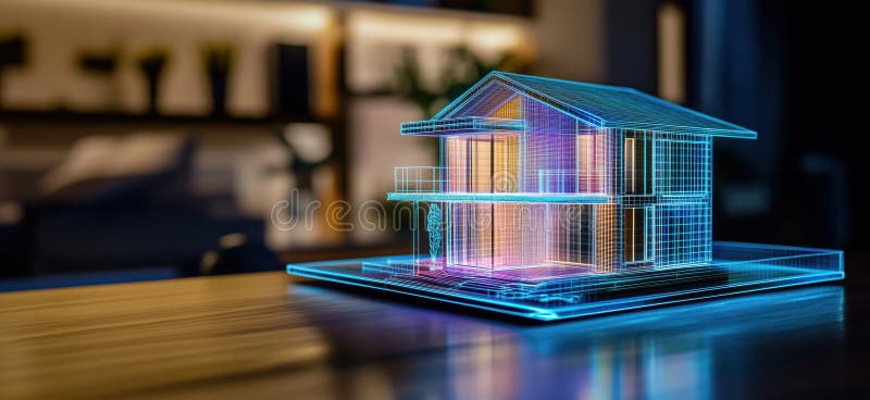 3D Holographic Model of a Modern House Showcasing Architectural Design ...