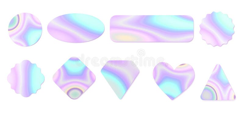 3D Holographic Stickers with Iridescent Gradient Texture. Realistic Set ...
