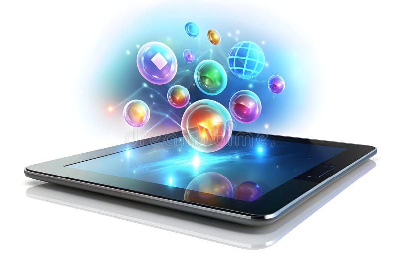 3D Holographic Tablet with Floating Icons Concept As a Tablet Featuring ...
