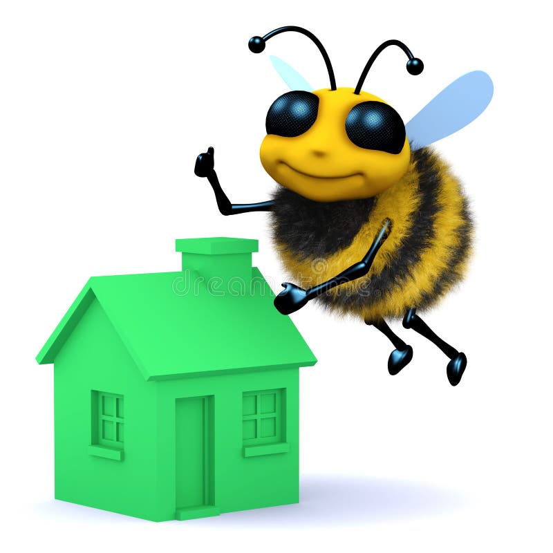 3d Honey Bee with a Green House Stock Illustration - Illustration of ...