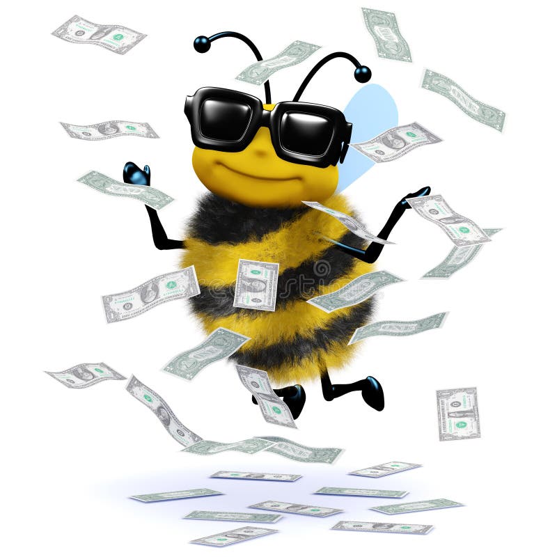 3d Honey Bee Has a Windfall of Cash Stock Illustration - Illustration ...