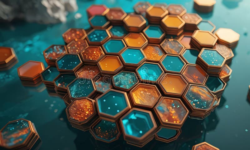 3D Honeycomb-like Structure Composed Hexagonal Blue and Orange Cubes ...