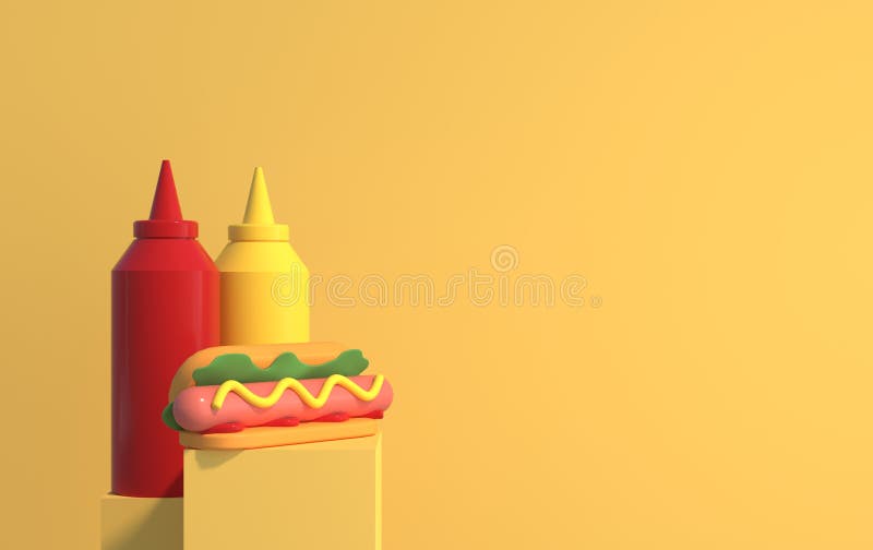 3d Hot Dog with Mustard and Ketchup on a Pedestal, 3d Render Stock ...