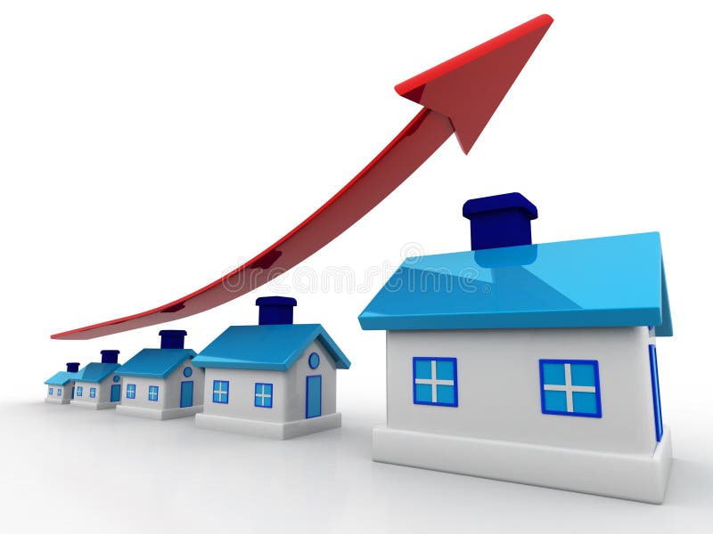 3d House and Arrow Graph. Growth in Real Estate Stock Illustration ...