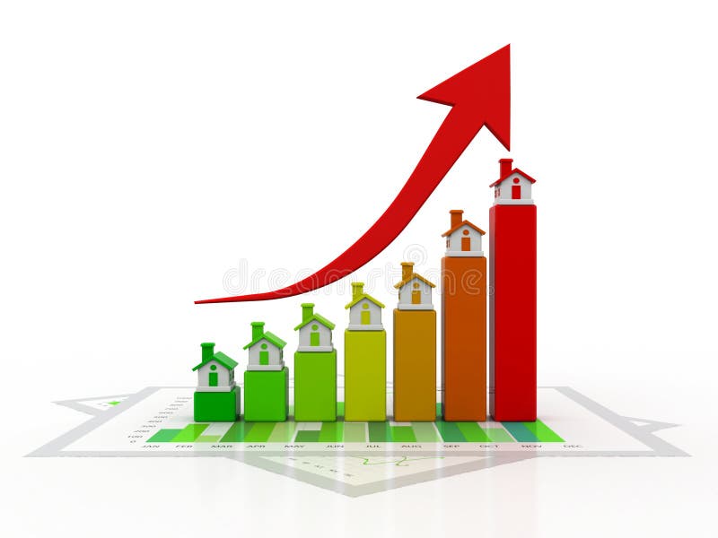 Real Estate Industry Concept, 3d House and Arrow Graph. Growth in Real ...