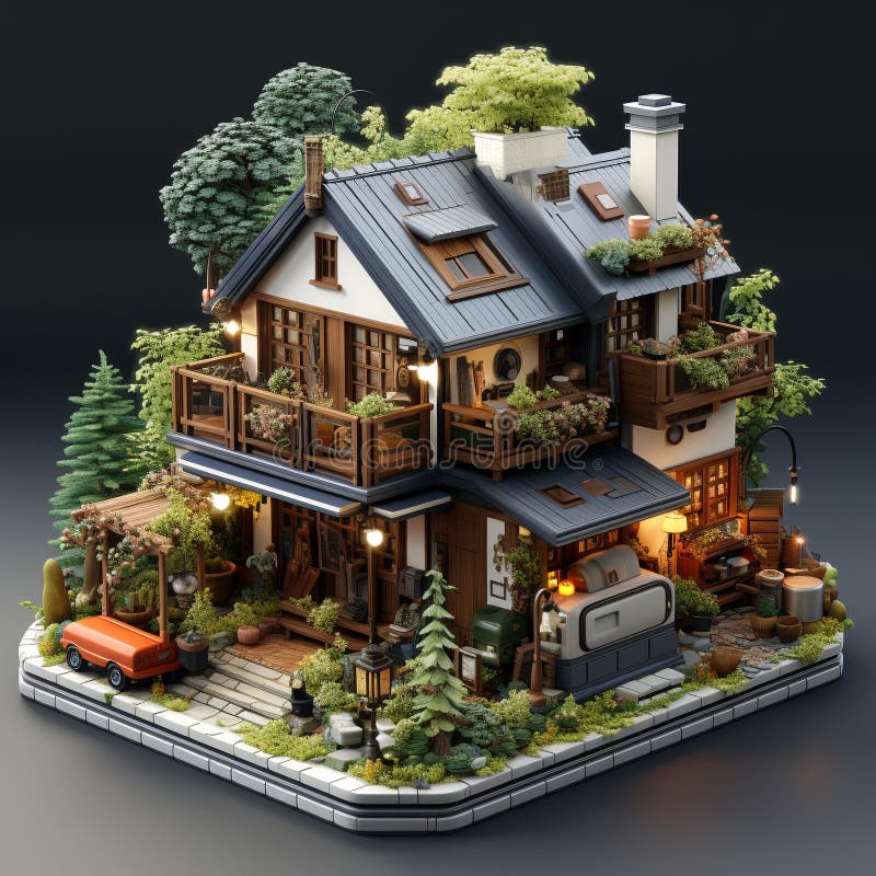 3d model house stock illustration. Illustration of tree - 288282437