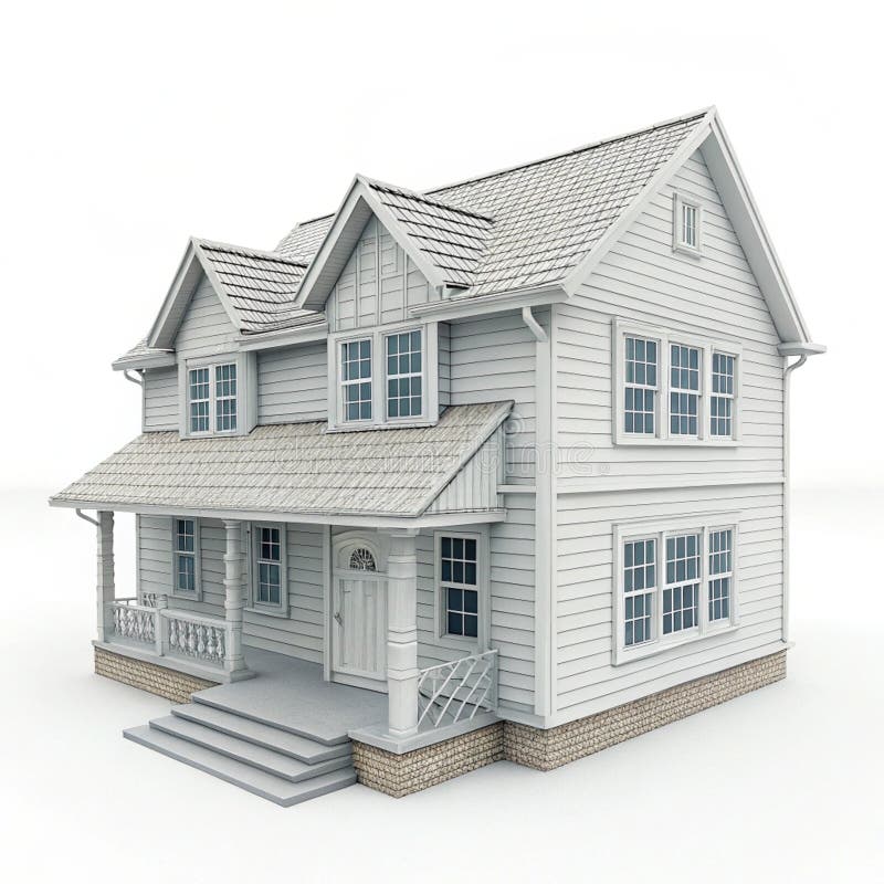 3D House Model Isolated on White Background Stock Illustration ...