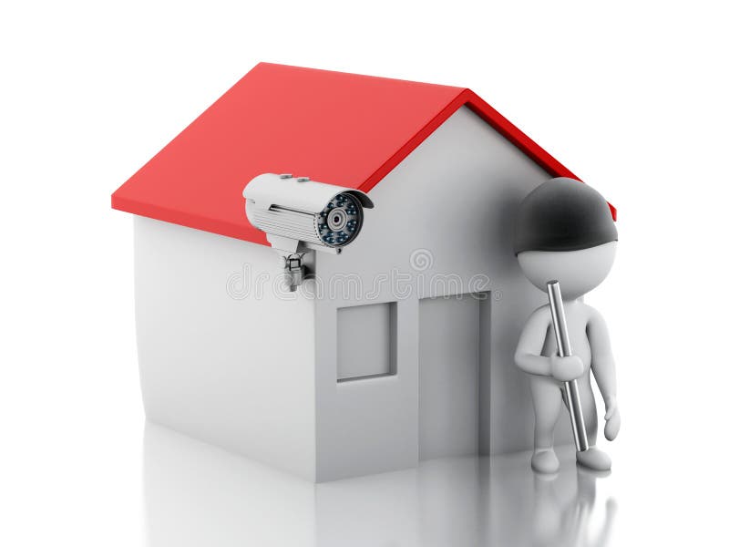 3d House with Security CCTV Camera. Stock Illustration - Illustration ...