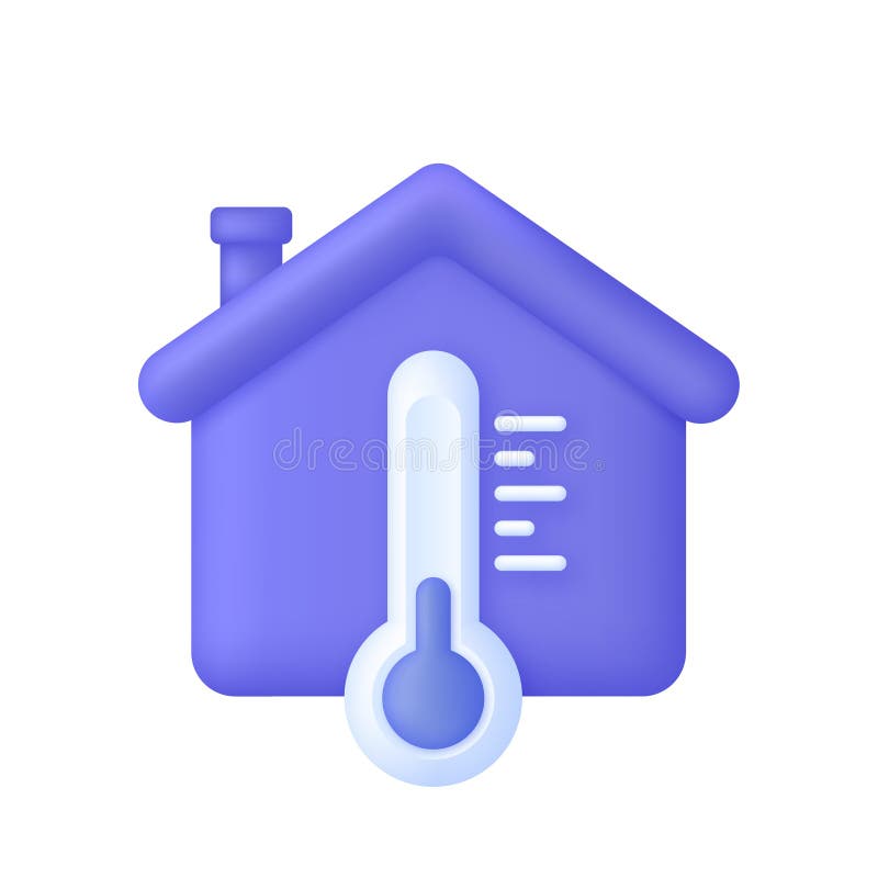 3D House and Thermometer Icon. Temperature Change Control in the House ...