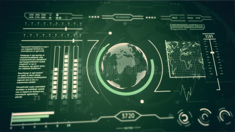3D HUD Interface Display Scanning of the Planet Earth Green Stock ...