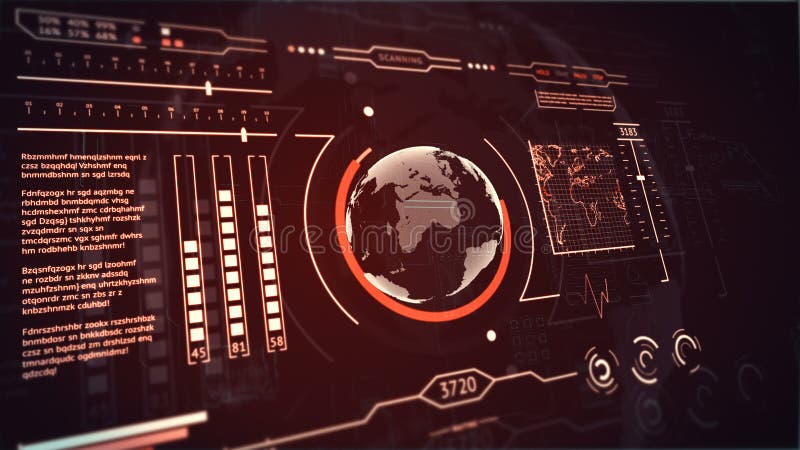 3D HUD Interface Display Scanning of the Planet Earth Red Stock Video ...