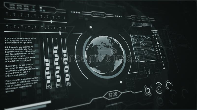 3D HUD Interface Display Scanning of the Planet Earth Silver Stock ...
