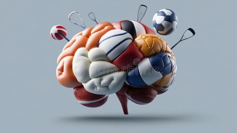 A 3D Human Brain Formed by Various Sports Equipment Symbolizing the ...