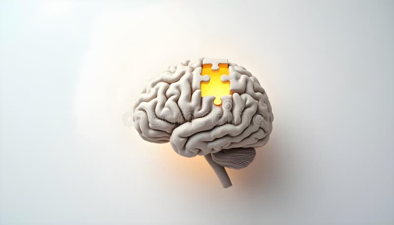 3D Human Brain with Glowing Puzzle Piece Missing, Symbolizing Memory or ...