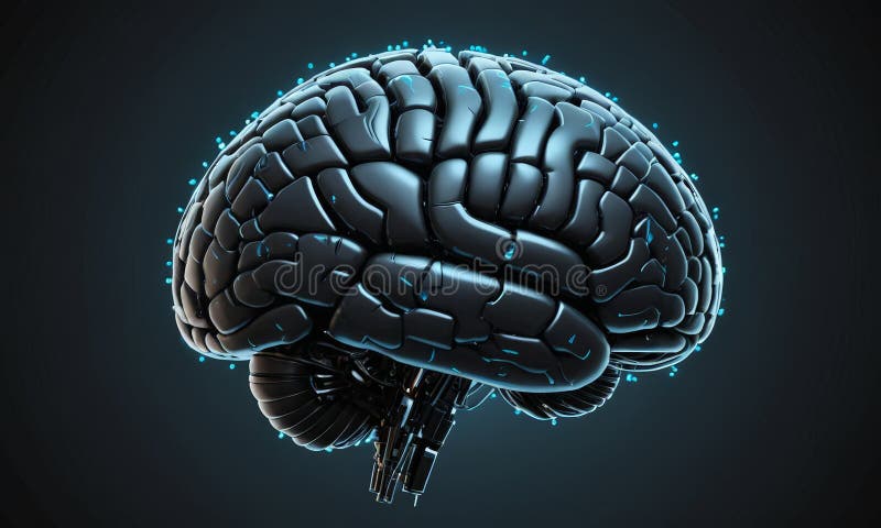 3D Human Brain, Rendered in Black with Blue Highlights, is Depicted ...