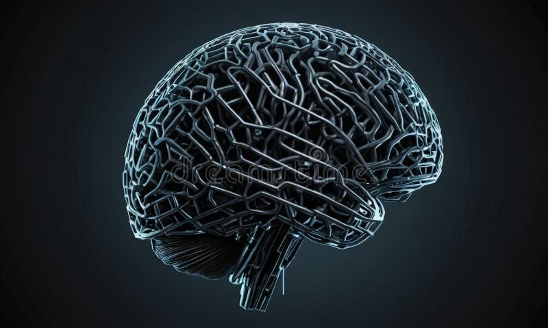 3D Human Brain, Rendered in Dark Blue Color, Features Intricate ...