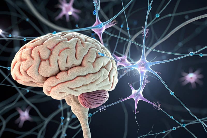 3D Human Brain Surrounded by Neural Networks Stock Illustration ...