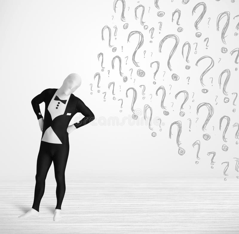 3d Human Character is Body Suit Looking at Hand Drawn Question M Stock ...