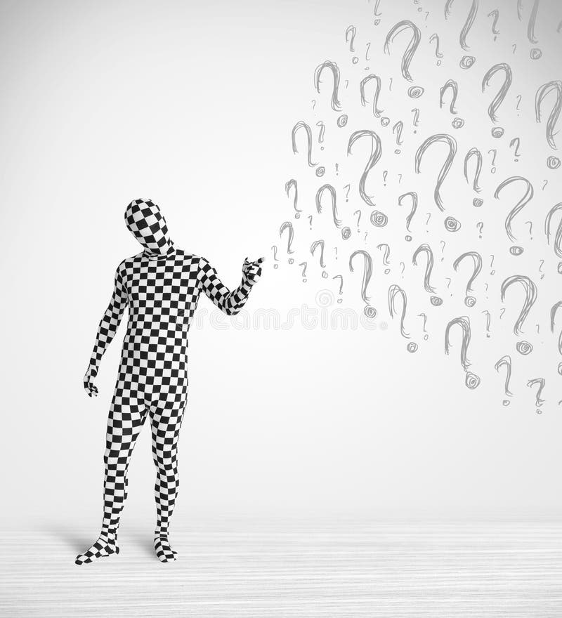 3d Human Character is Body Suit Looking at Hand Drawn Question M Stock ...