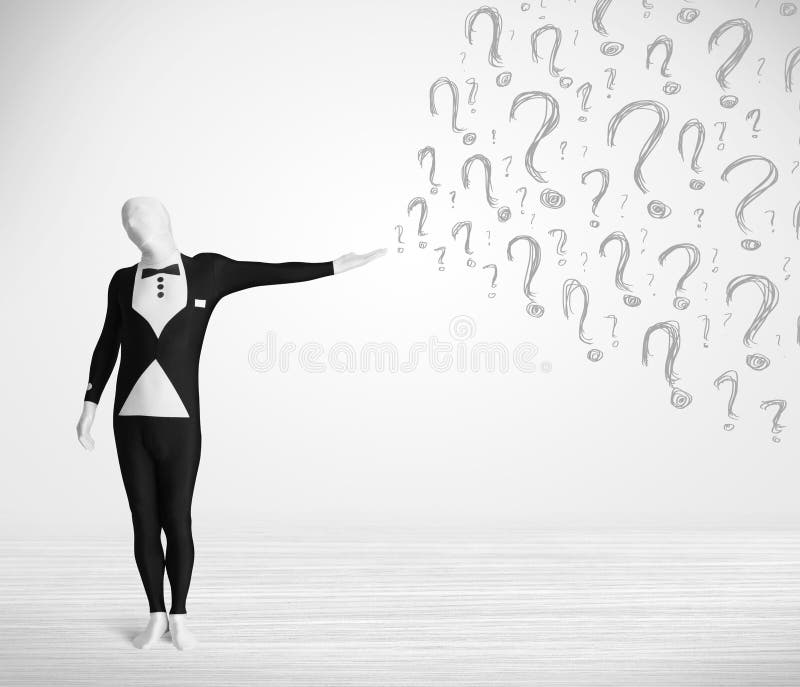 3d Human Character is Body Suit Looking at Hand Drawn Question M Stock ...