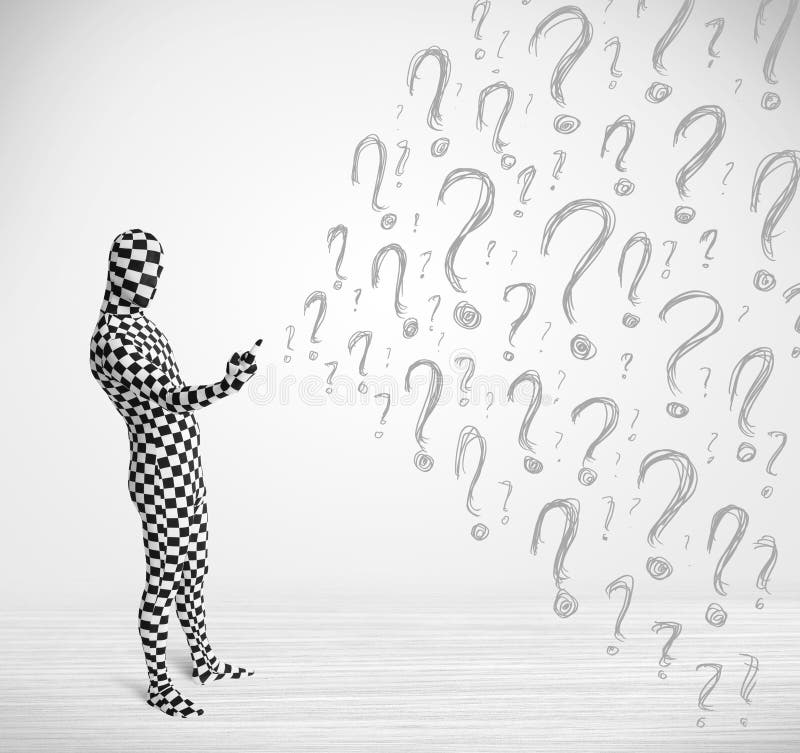 3d Human Character is Body Suit Looking at Hand Drawn Question M Stock ...