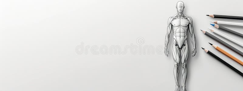 3D Human Figure Drawing and Pencils, Artistic Creation Concept Stock ...