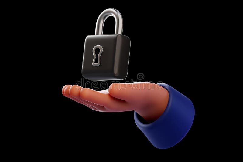 3d Human Hand Holding a Lock Padlock Icon. Cyber Security Network ...