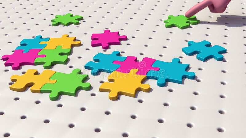 3D Human Hand Putting Together Colorful Jigsaw Puzzle Pieces. Stock ...