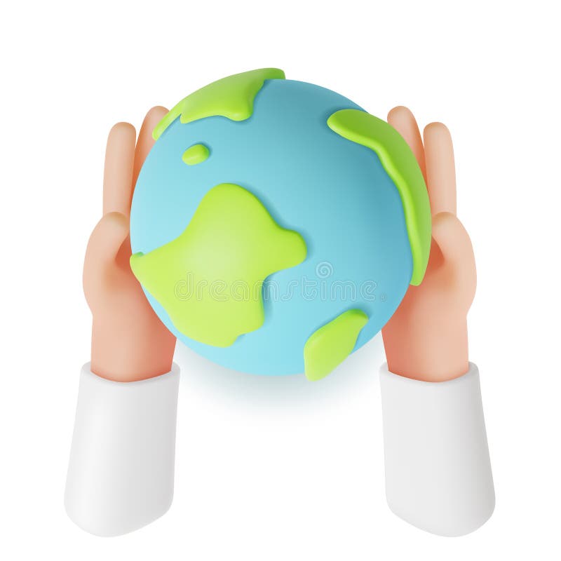3d Human Hands Holding Globe Concept Plasticine Cartoon Style Vector
