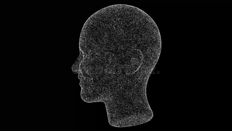 3D Human Head on Black Bg. Object Dissolved White Flickering Particles ...