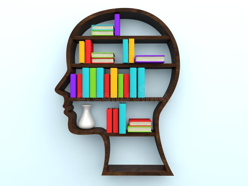 3d Human Head Shape Bookshelf and Books Stock Illustration ...