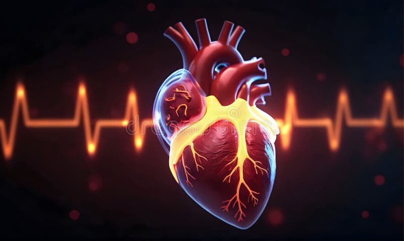 3D Human Heart with EKG Line Stock Illustration - Illustration of organ ...