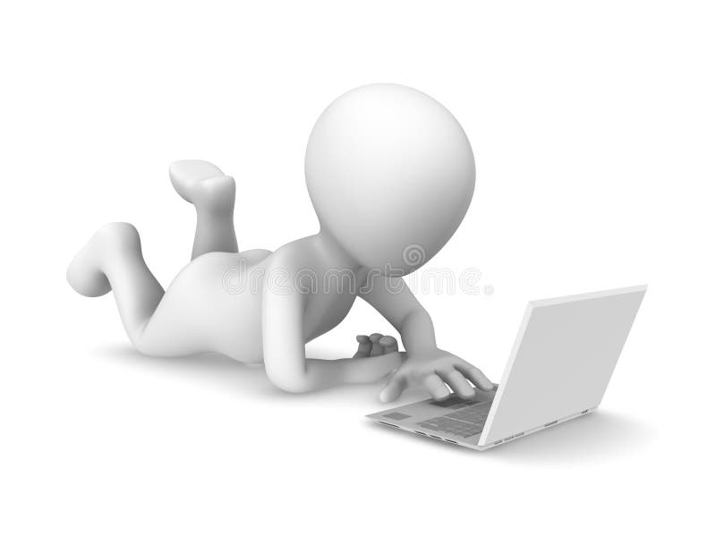 Human with Laptop with Big Server NetWork Firewall. 3D Image Stock ...