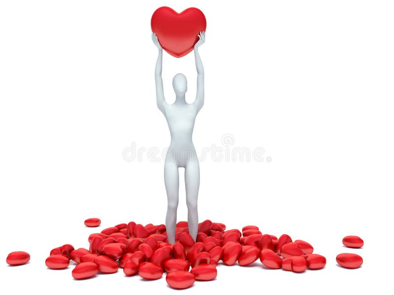 3d Human in Love with 3d Red Heart Stock Illustration - Illustration of ...