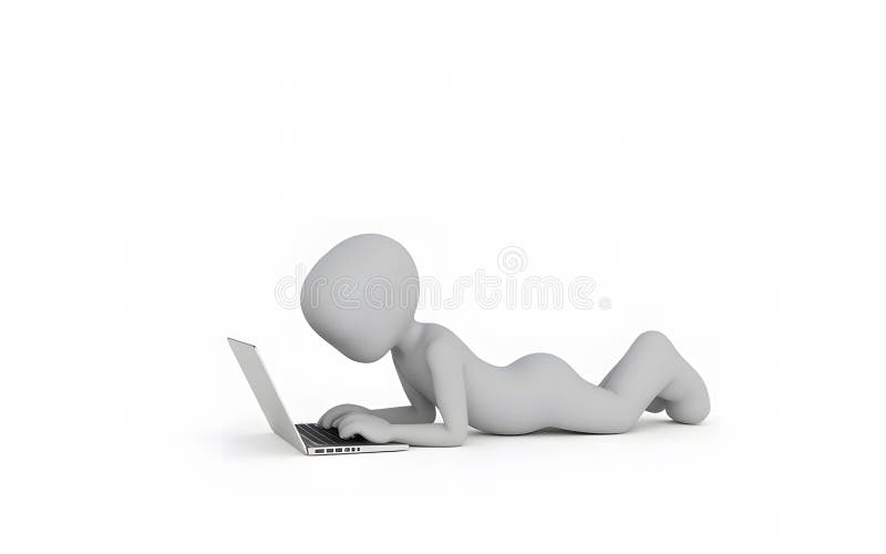 A 3D Human Model Working on Laptop, Happy Homework Stock Illustration ...