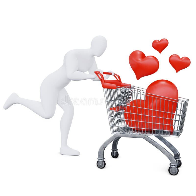 The 3d Human is Pushing the Heart Shopping Cart Energetically. 3d ...