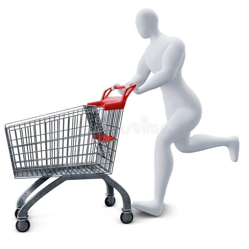 The 3d Human is Pushing the Shopping Cart Energetically. 3d Shopping ...