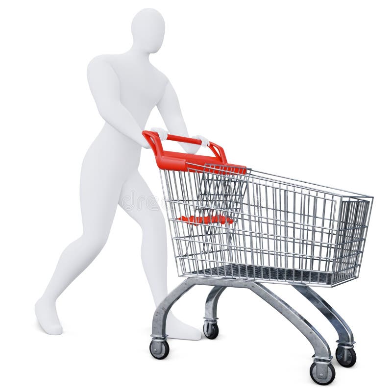 The 3d Human is Pushing the Shopping Cart Energetically. 3d Shopping ...
