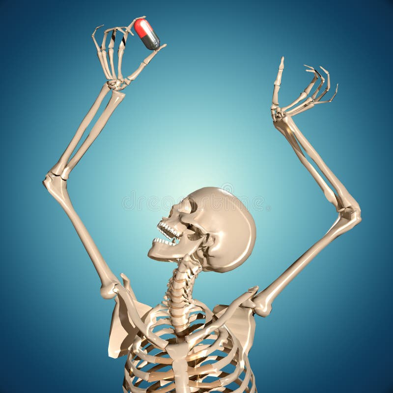 3d Human Skeleton Holding Pill in Hands Stock Illustration ...
