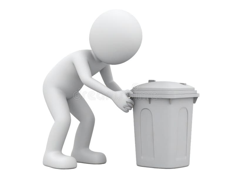 3d Human Stick Figure Opening the Lid of a Trash Receptacle Stock ...