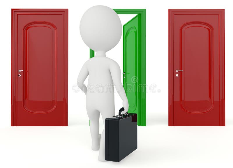 3d Humanoid Character Go To a Open Door Stock Illustration ...