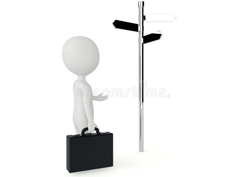 3d Humanoid Character Looking at a Road Sign Stock Illustration ...