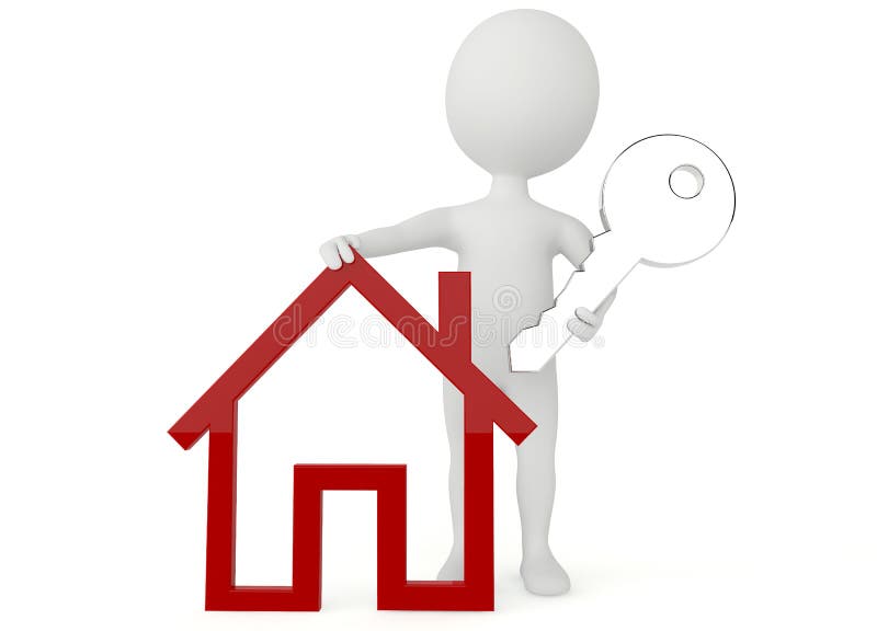 3d Humanoid Character with a Red House Stock Illustration ...