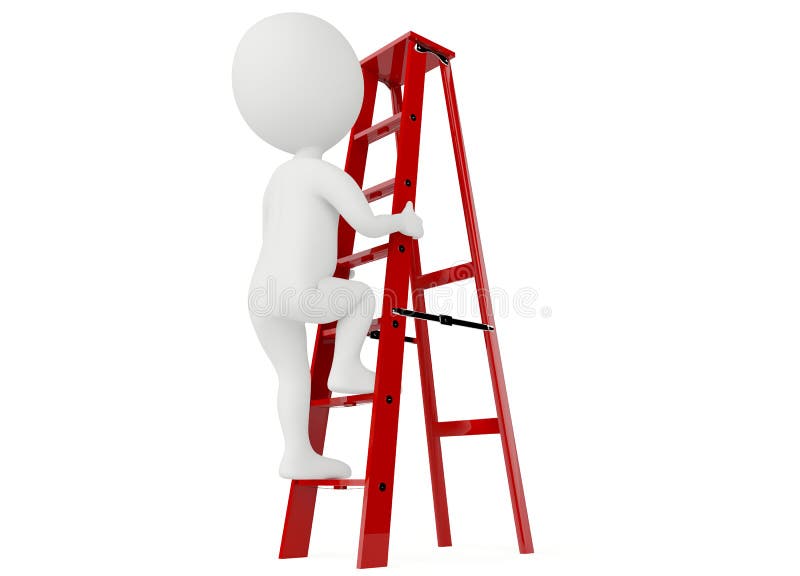 3d Humanoid Character Up a Red Ladder Stock Illustration - Illustration ...