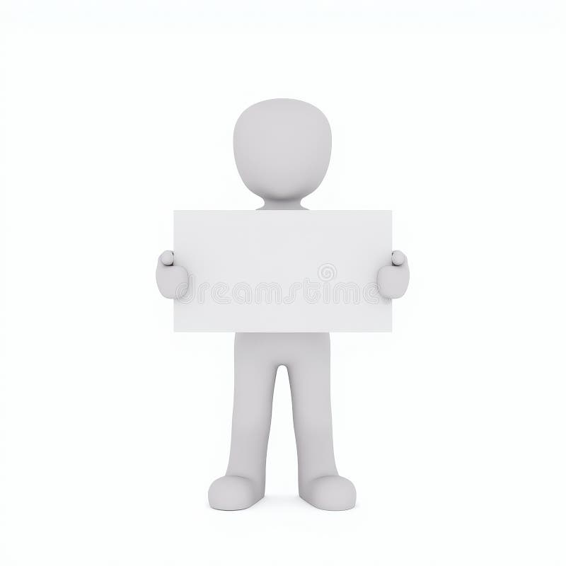 3D Humanoid Figure Holding a Blank Rectangular Sign with Both Hands ...