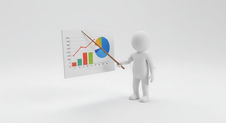 3D Humanoid Figure Holding a Pointer, Gesturing Toward a Presentation ...