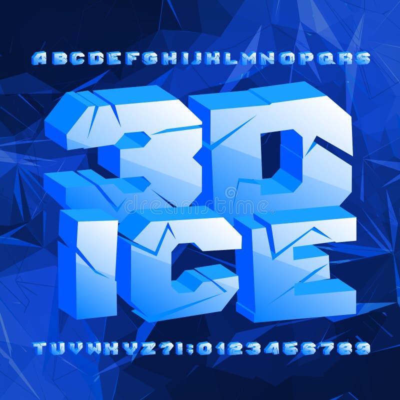 Frozen Alphabet Font. 3D Ice Letters And Numbers With Shadow. Stock ...