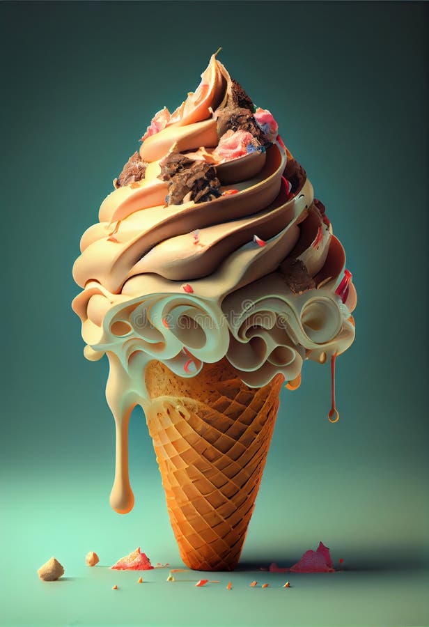 3d Ice Cream Cone with Expressive Drops. Generative AI Stock ...