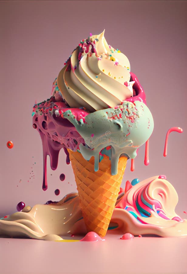 3d Ice Cream Cone with Expressive Drops. Generative AI Stock ...