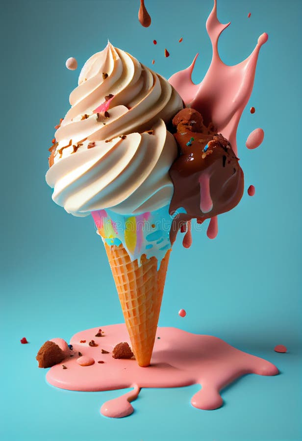 3d Ice Cream Cone with Expressive Drops. Generative AI Stock ...